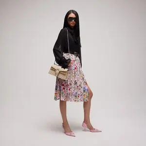 Gucci Printed Silk Pleated Midi Skirt - Pink
