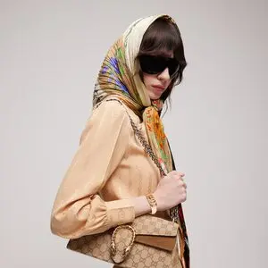 Gucci Printed Silk Shawl - Brown