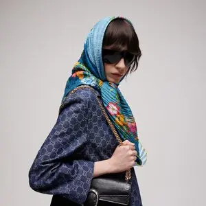 Gucci Printed Silk Shawl - Blue