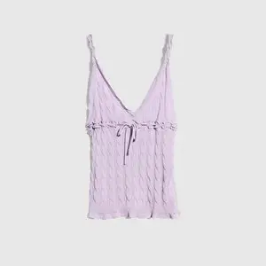Gucci Braided Cotton Blend V-neck Top With Lace Trim
