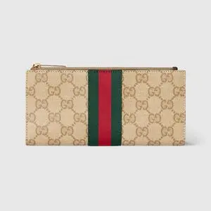 Gucci Long Wallet With Web Gg Canvas - Beige