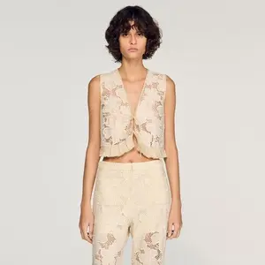 Sandro Floral Guipure Lace Crop Top