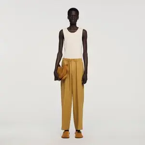 Sandro Wide-leg Linen Trousers - Nut