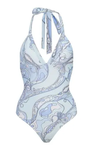 Emilio Pucci Printed Halterneck One-piece Swimsuit - Blue