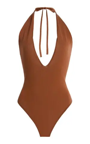 La Veste Knit Cotton Polo Bodysuit - Brown