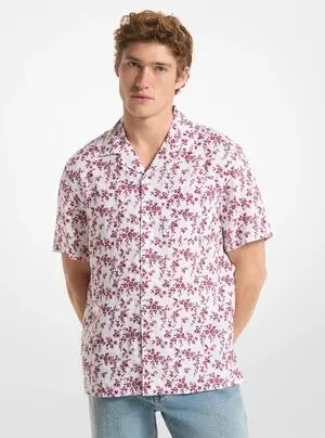 Michael Kors Floral Print Linen Camp Shirt In Size By - White