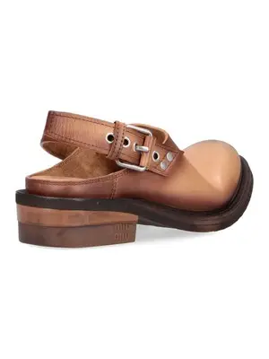 Miu Miu Clog "foule" In Antiqued Calfskin - Brown
