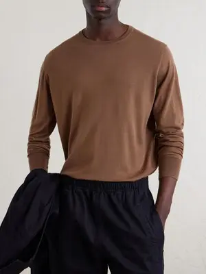 William Lockie Merino Wool Crew Neck Sweater - Brown