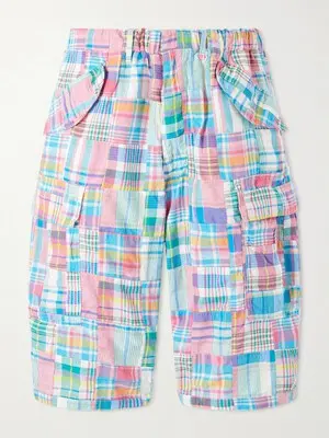 BEAMS Straight-leg Patchwork Checked Cotton Cargo Shorts