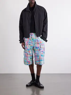 BEAMS Straight-leg Patchwork Checked Cotton Cargo Shorts