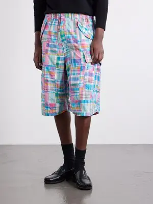 BEAMS Straight-leg Patchwork Checked Cotton Cargo Shorts