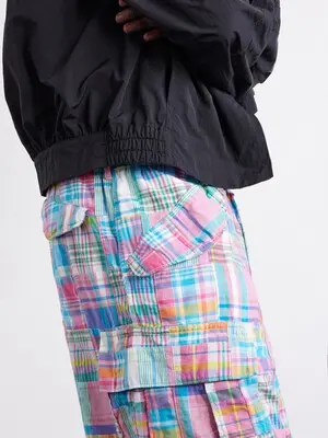 BEAMS Straight-leg Patchwork Checked Cotton Cargo Shorts