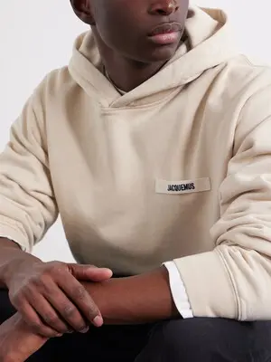 Jacquemus Cotton-jersey Hoodie With Logo - Neutrals