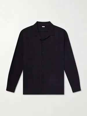 A.PRESSE Camp-collar Checked Silk Shirt - Blue