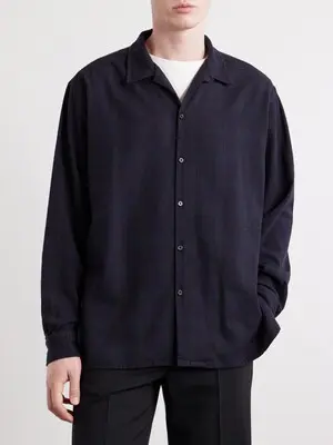 A.PRESSE Camp-collar Checked Silk Shirt - Blue