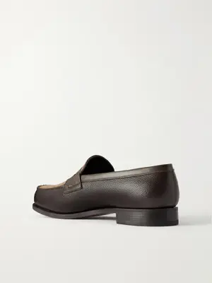J.M. WESTON 180 Leather-trimmed Suede Penny Loafers - Brown