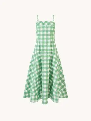 Rosie Assoulin Drop Me A Note Gingham Midi Dress - Grass Green