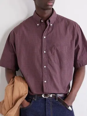 BEAMS Button-down Collar Checked Cotton Shirt - Red