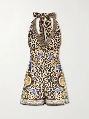 Camilla Embellished Printed Silk Halterneck Playsuit - Multi