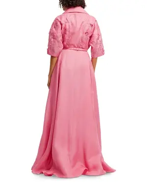 LEO LIN Junia Applique Puff Sleeve Silk Gown - Fuchsia