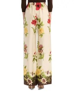 Oscar De La Renta Multi Floral Silk Twill Pants