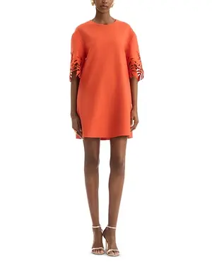 Oscar De La Renta Short Sleeve Palm Tree Cutout Dress