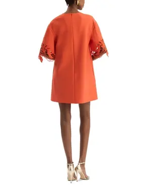 Oscar De La Renta Short Sleeve Palm Tree Cutout Dress