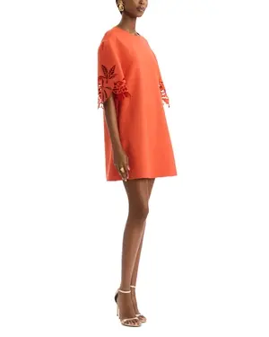 Oscar De La Renta Short Sleeve Palm Tree Cutout Dress