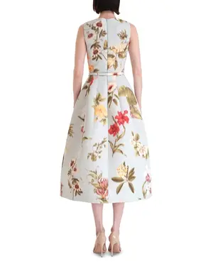 Oscar De La Renta Chine Floral Faille Day Dress - Ivory Multi