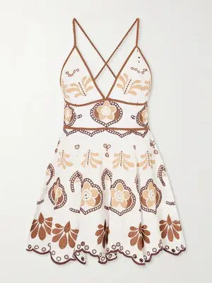 CHARO RUIZ IBIZA Jela Broderie Anglaise Cotton-Blend Mini Dress