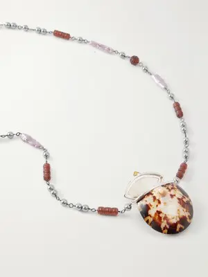 Tory Burch Shell Silver-tone Beaded Necklace