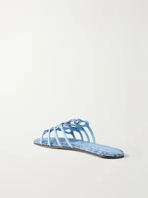 Loewe Leather-trimmed Embroidered Canvas Slides - Blue