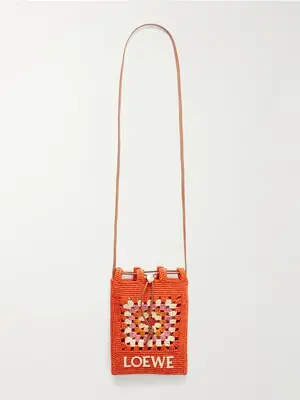 Loewe Paula's Ibiza Logo-trimmed Crocheted Raffia Bucket Bag - Orange