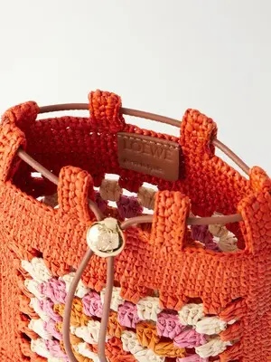 Loewe Paula's Ibiza Logo-trimmed Crocheted Raffia Bucket Bag - Orange