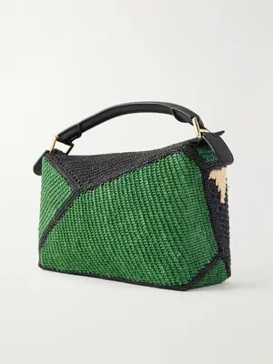 Loewe Paula's Ibiza Puzzle Edge Raffia Shoulder Bag - Green