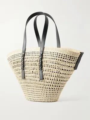 Loewe Paula's Ibiza Leather-trimmed Iraca Tote - Neutrals
