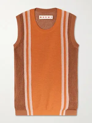 Marni Striped Open-knit Crocheted Cotton Tank