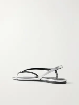 Staud Louden Metallic Leather Flats - Silver