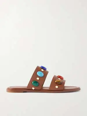 GIANVITO ROSSI Pasha Embellished Leather Sandals Tan