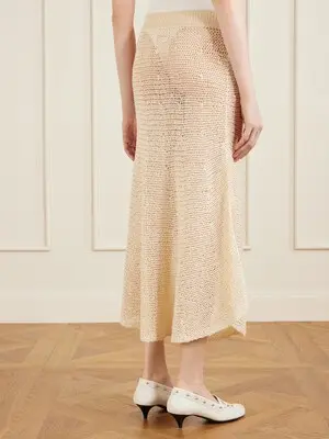 Khaite Inaya Crocheted Cotton And Silk-blend Midi Skirt - Neutrals