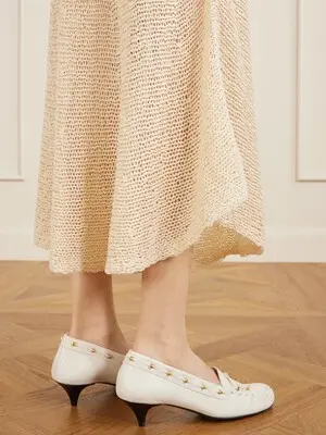 Khaite Inaya Crocheted Cotton And Silk-blend Midi Skirt - Neutrals