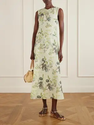 DÔEN Adelana Printed Ramie Midi Dress - Green