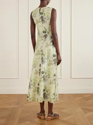 DÔEN Adelana Printed Ramie Midi Dress - Green