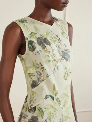 DÔEN Adelana Printed Ramie Midi Dress - Green