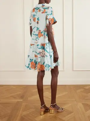 Erdem Floral-print Cotton Mini Dress - Blue