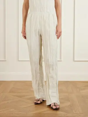 RÓHE Crinkled Cotton-blend Wide-leg Pants - Neutrals