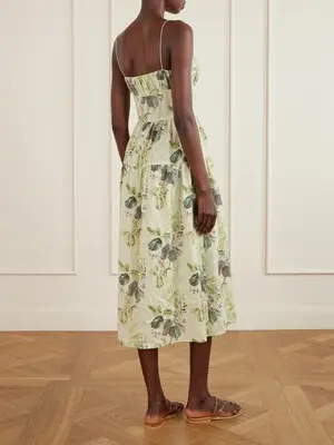 DÔEN Benoit Tiered Floral-print Ramie Midi Dress - Green