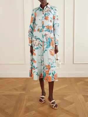 Erdem Floral-print Cotton Midi Dress - Blue