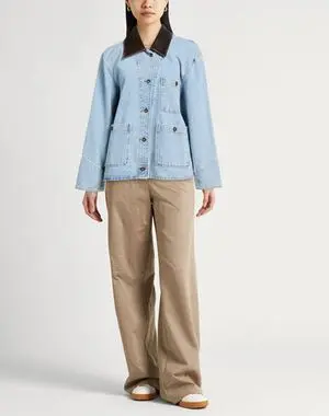 Sandro Denim Jacket With Leather Trim