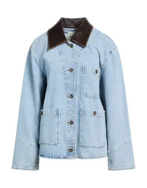 Sandro Denim Jacket With Leather Trim